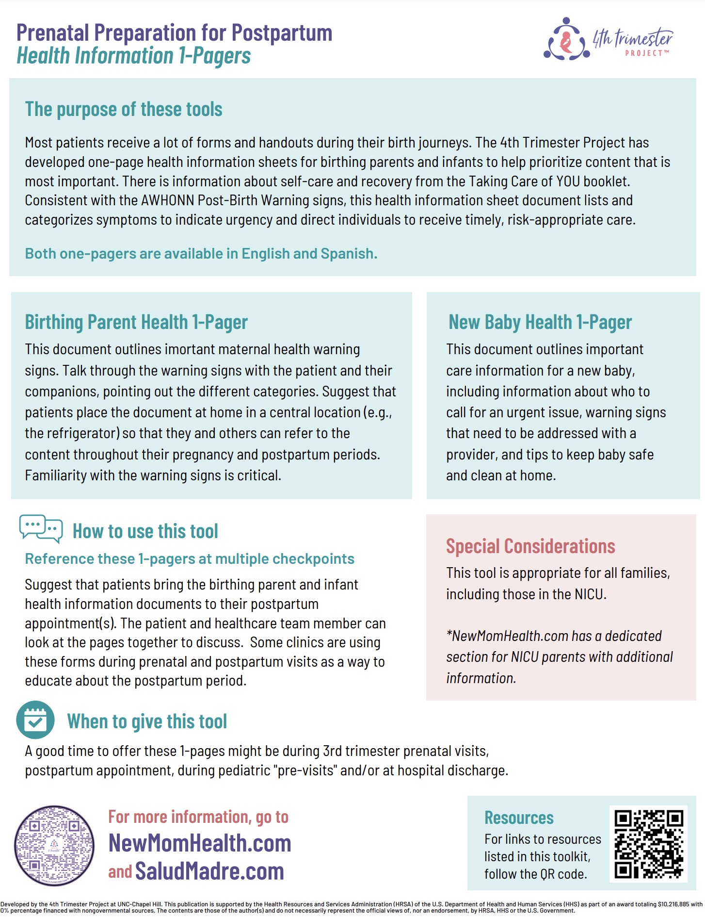 New Baby Health Information One-Pager - 4th Trimester Project