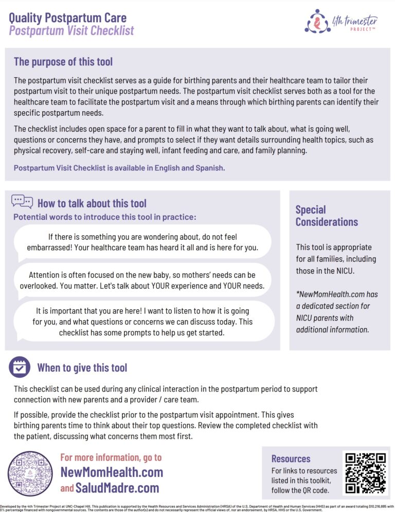 Postpartum Visit Checklist - 4th Trimester Project