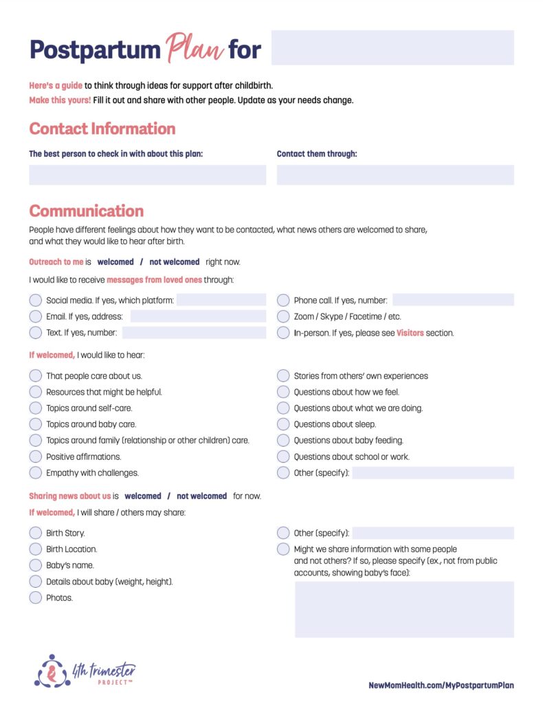 Postpartum Plan Template Postpartum Plan Template